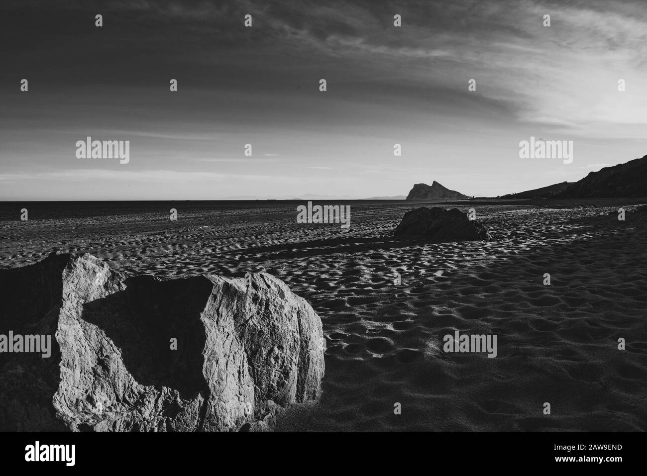 Black and white image on Alcaidesa Beach, andalusia, Spain, with ...