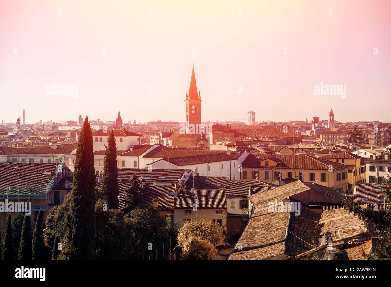 Verona, Italy. Old architecture and river, stone houses on hill Stock ...