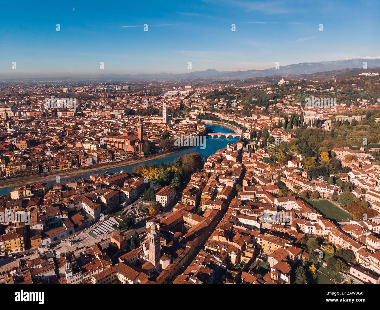 Aerial view Cityscape of Verona city and Arena, Italy drone, Veneto ...