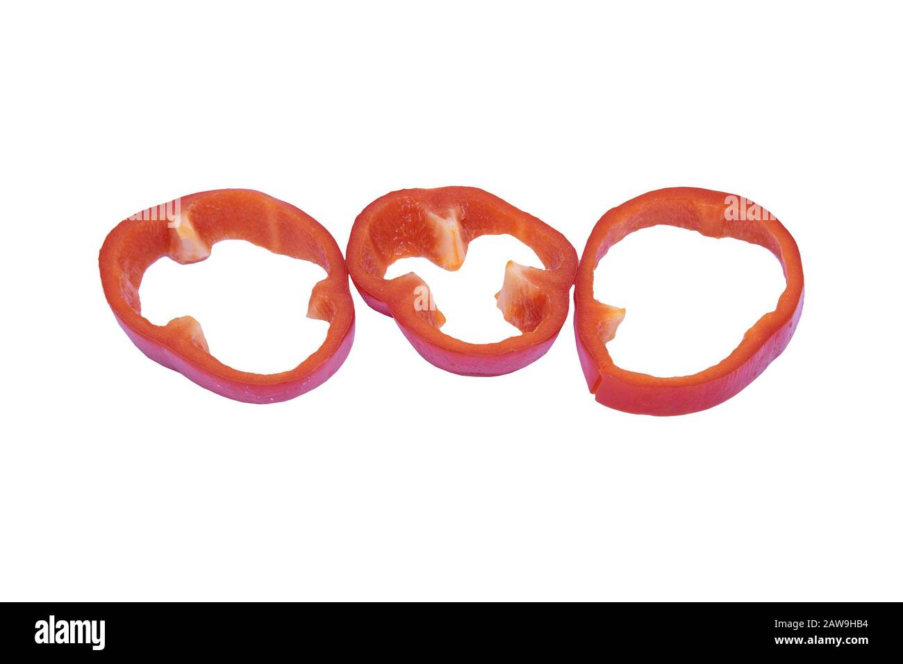 Set of sliced red bell pepper section pieces isolated over white ...