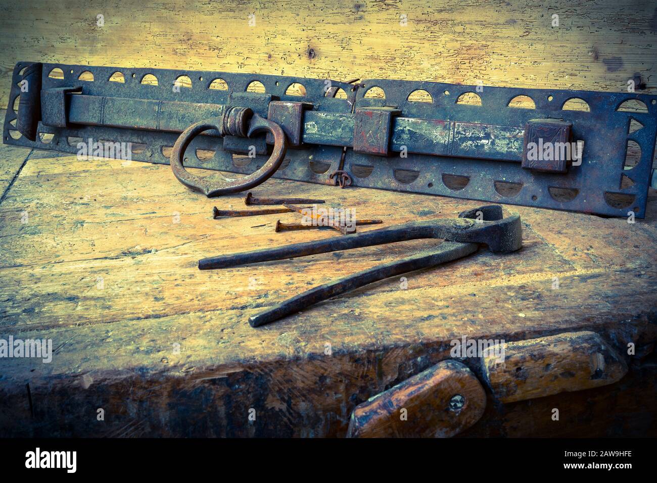 Rust old wrought iron door bolt hi-res stock photography and images - Alamy