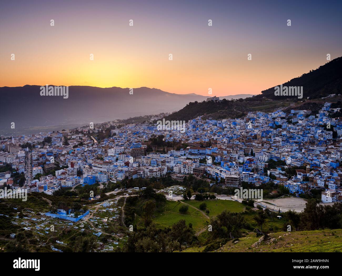 CHEFCHAOUEN, MOROCCO - CIRCA MAY 2018: Panoramic view of Chefchaouen ...