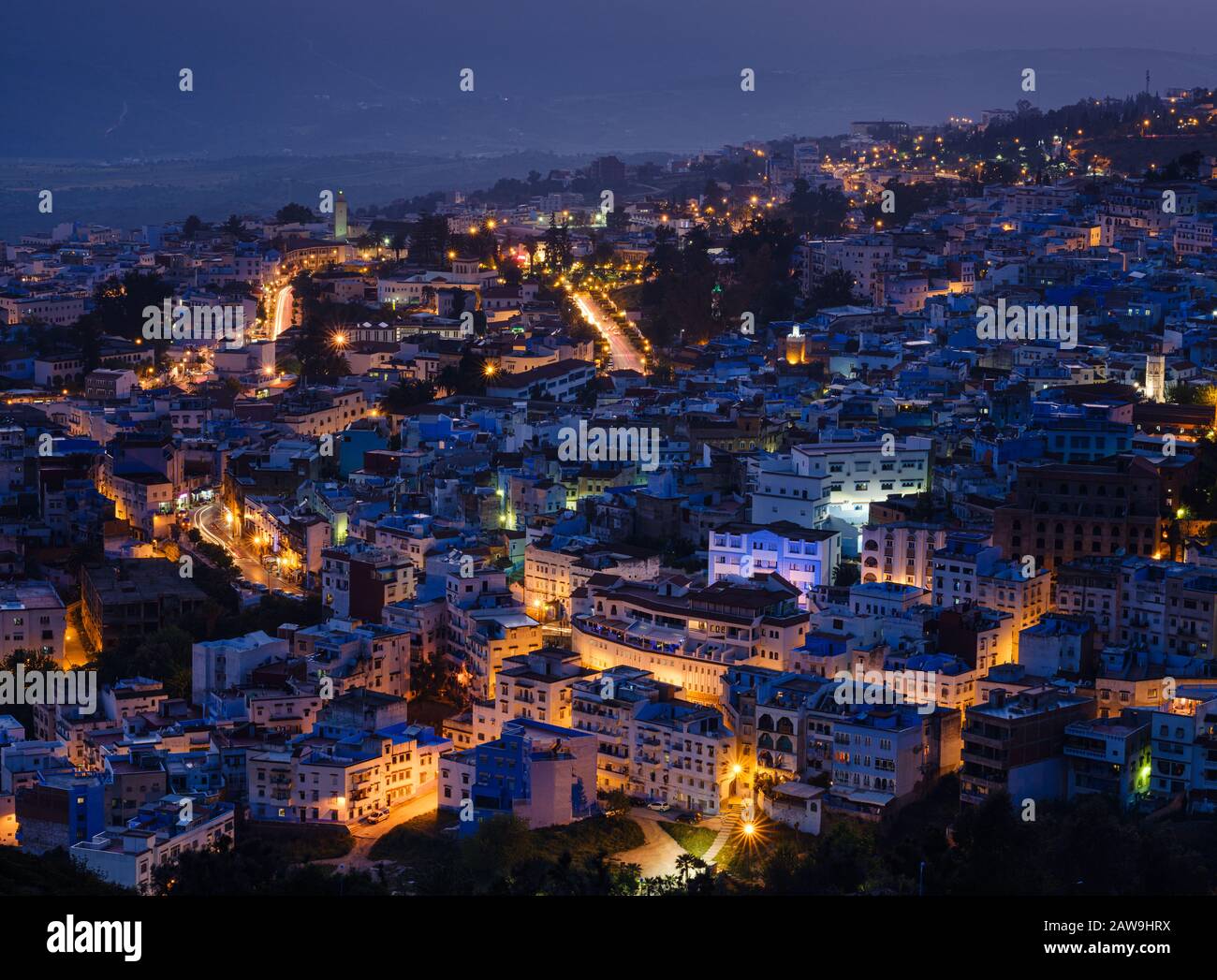 CHEFCHAOUEN, MOROCCO - CIRCA MAY 2018: Panoramic view of Chefchaouen ...