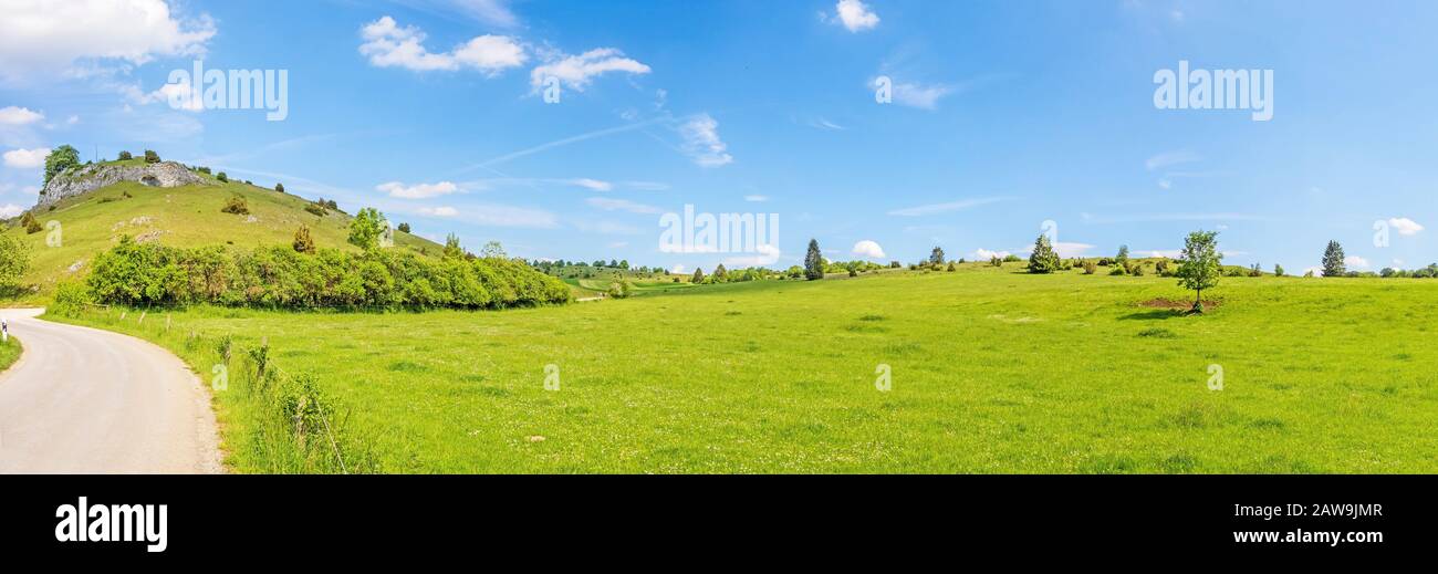 Valley Eselsburger Tal panorama - jewel of the swabian alps Stock Photo ...