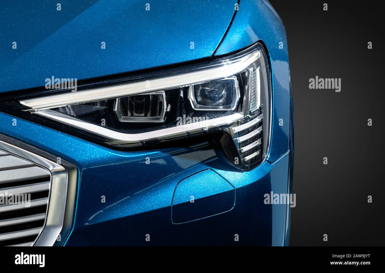 Front view of modern blue car Stock Photo - Alamy