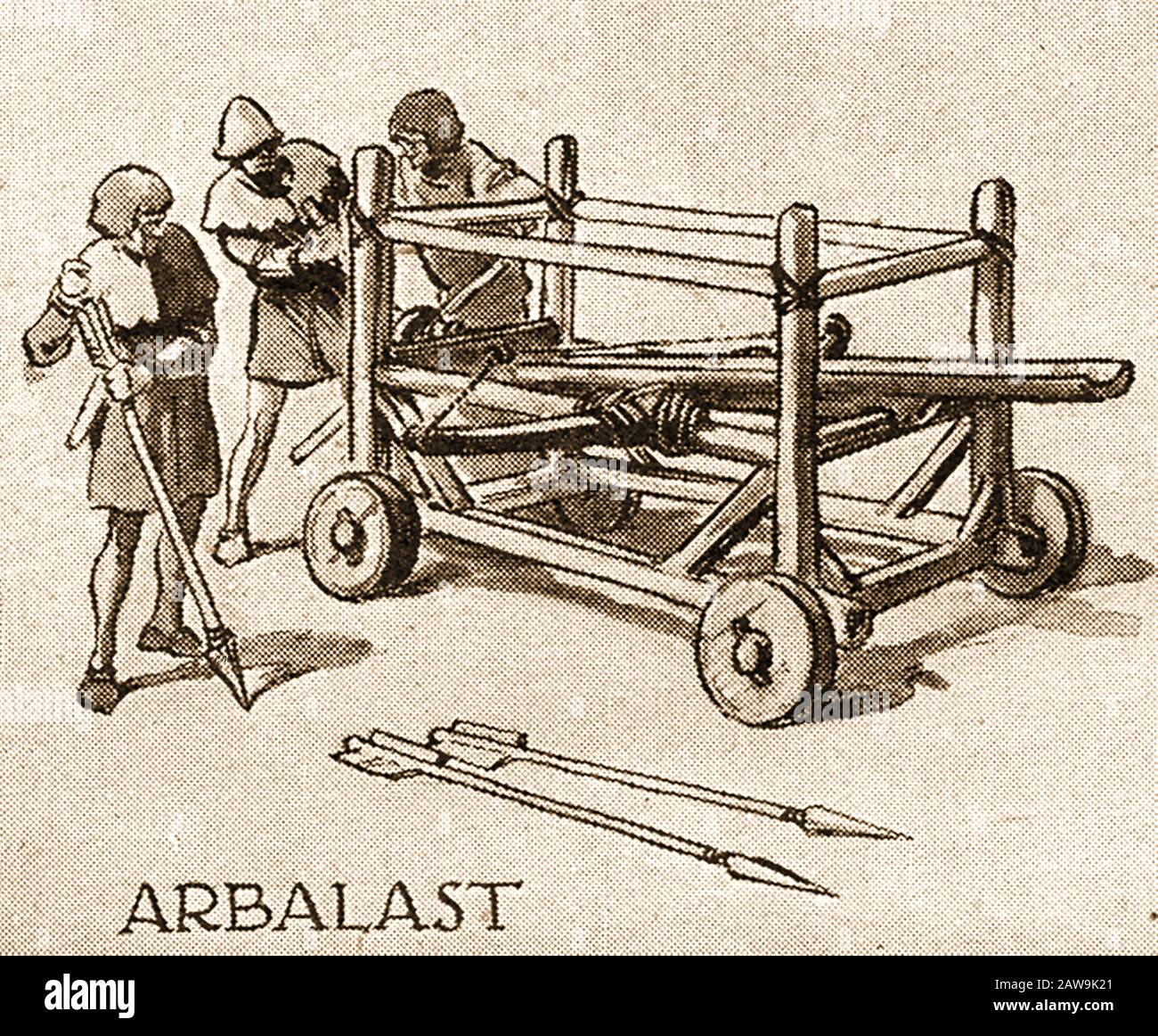 A 1940's illustration showing historic battle weapons - The Arbalast ...