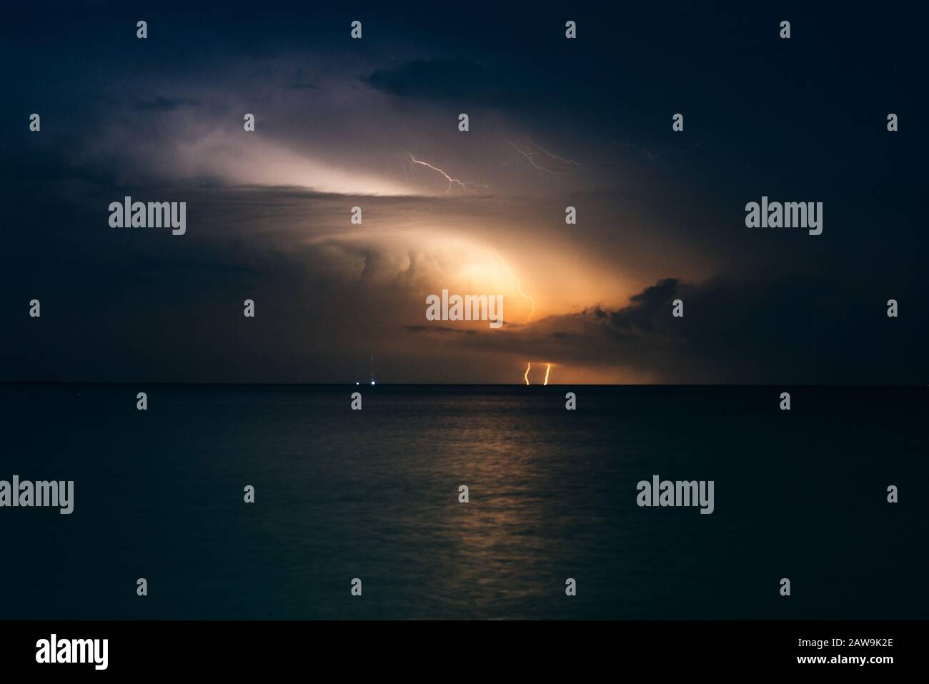 lightning on the caribbean coastin mexico, island holbox Stock Photo ...