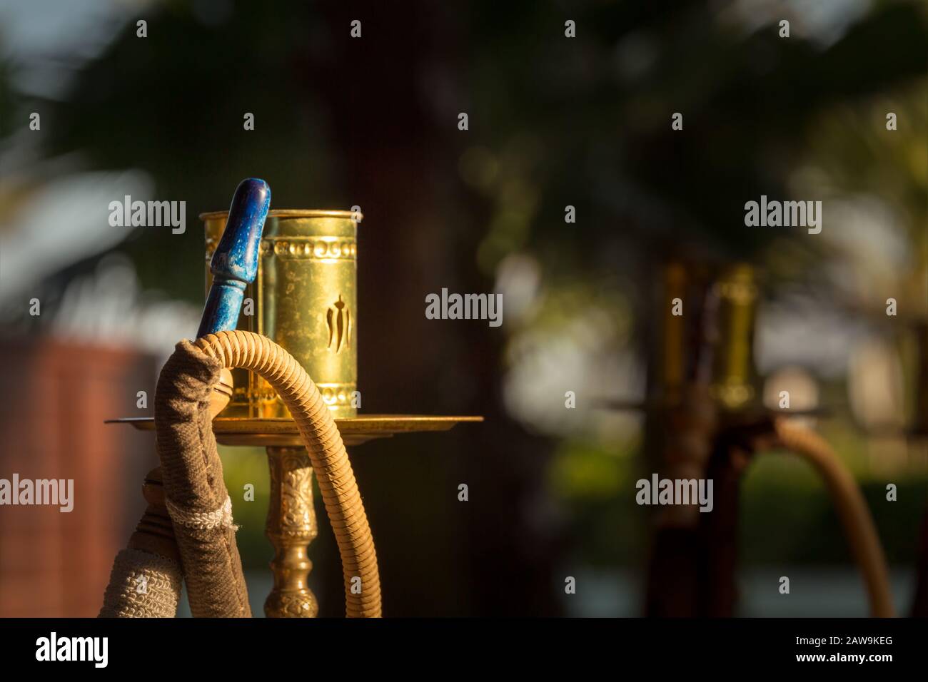 Part of hookah, traditional arabic waterpipe, in the arabic restaurant ...