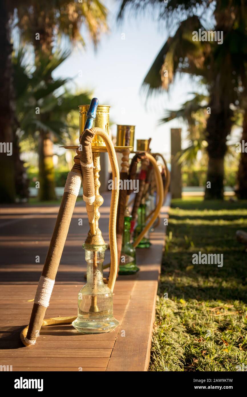 Hookah, traditional arabic waterpipe, in the arabic restaurant ...