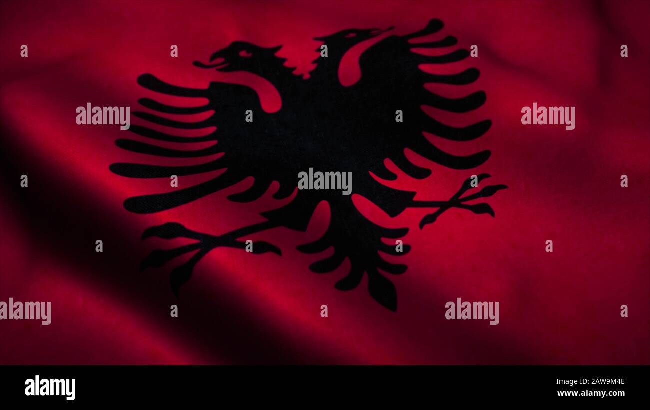 Albania flag waving in the wind. National flag of Albania. Sign of ...