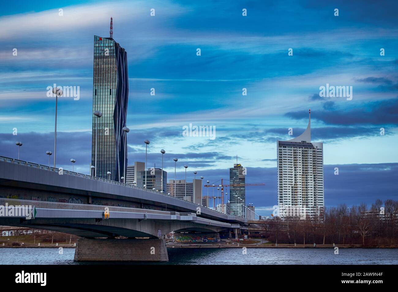 Beautiful cityscape with modern office buildings of Danube City or ...