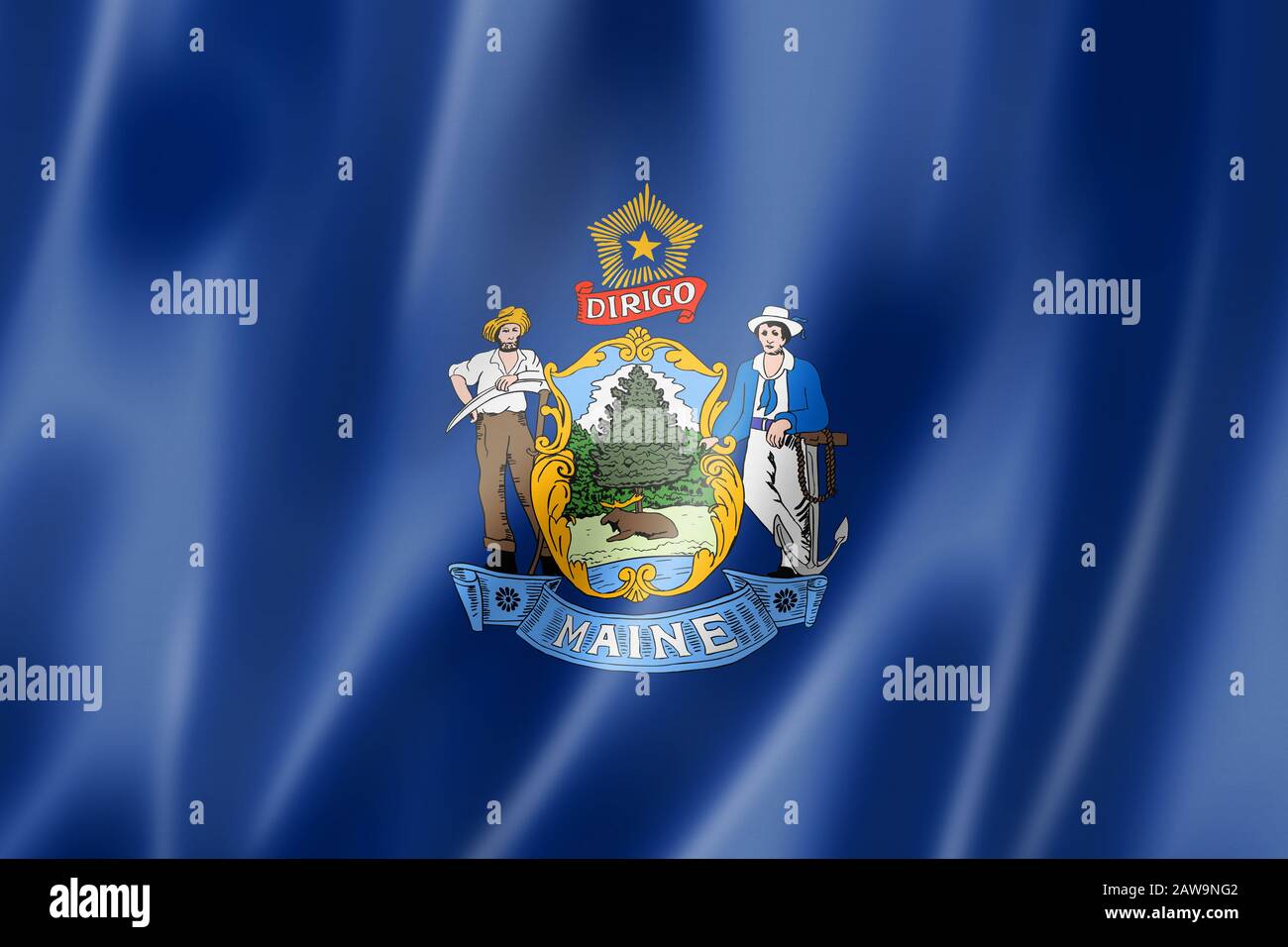 Maine flag, united states waving banner collection. 3D illustration ...