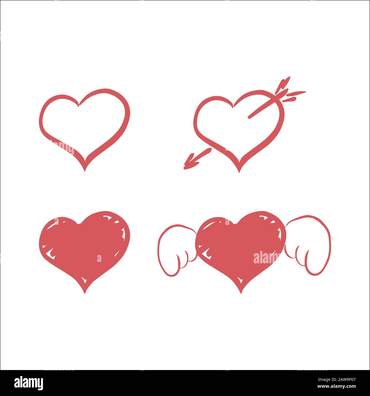 Set of red vector hearts icons - handmade calligraphy. scalable and ...