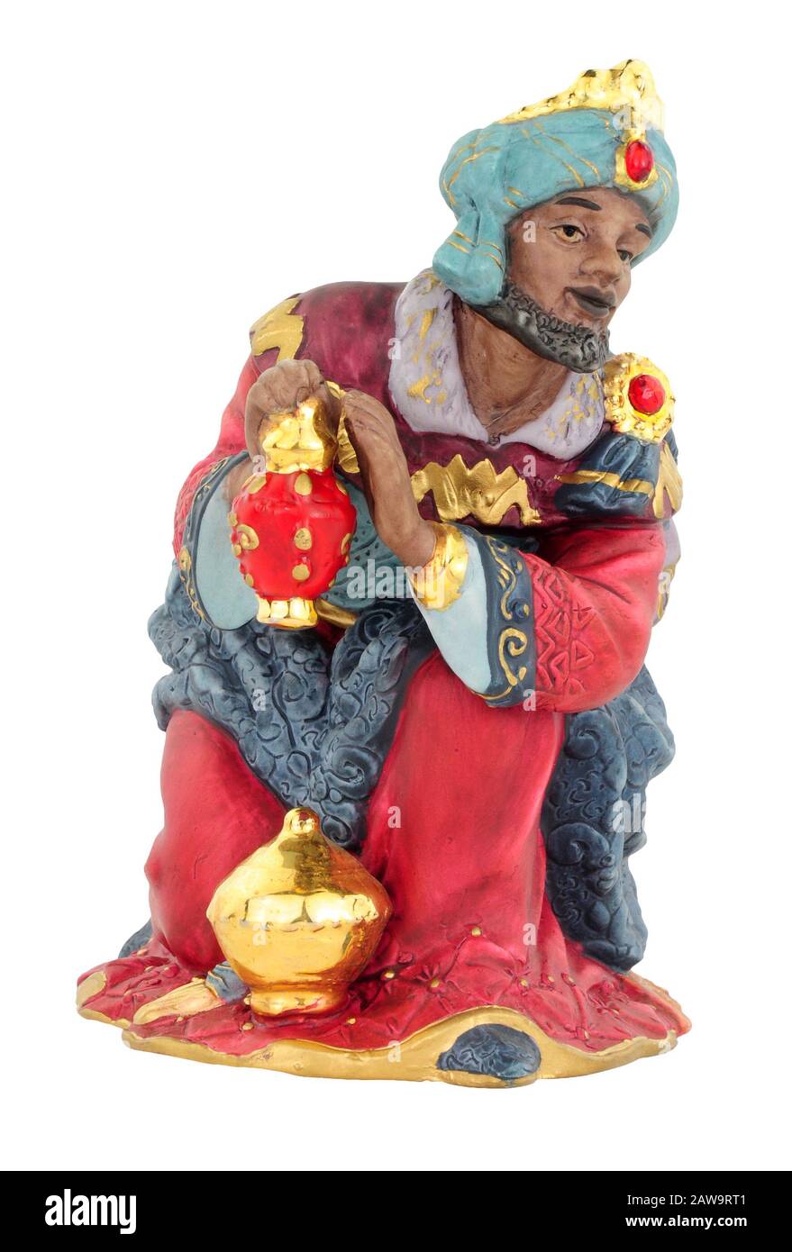 Christmas nativity King figure kneeling isolated on a white background ...