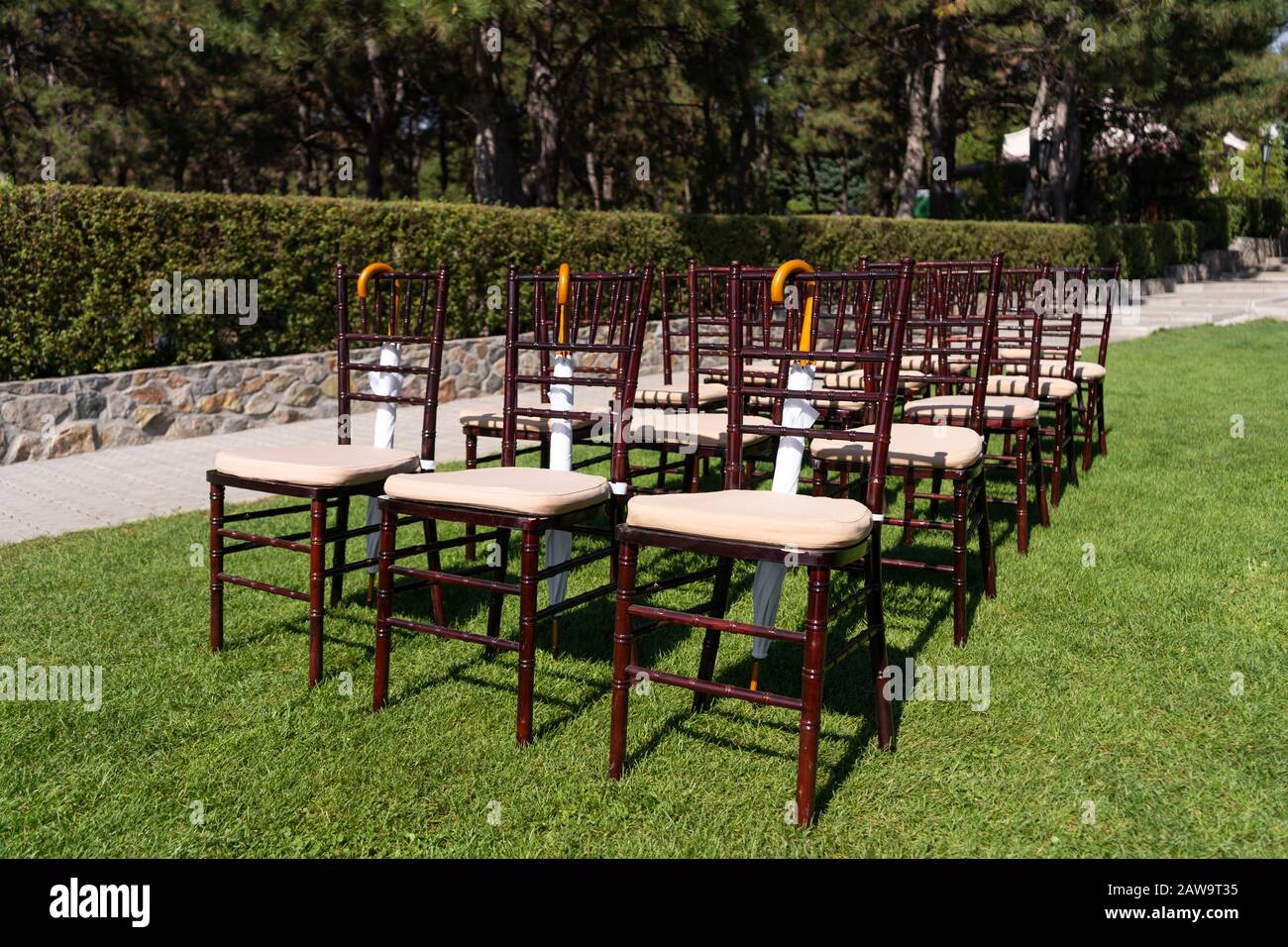 Rows of chairs for guests at an open-air wedding ceremony Stock Photo ...