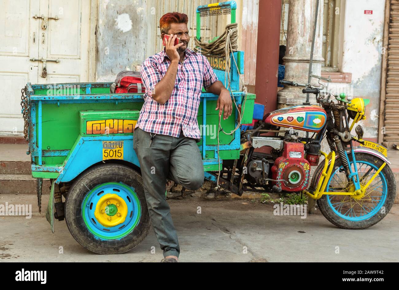 Diu, India - December 2018: A candid portrait of a rickshaw driver ...