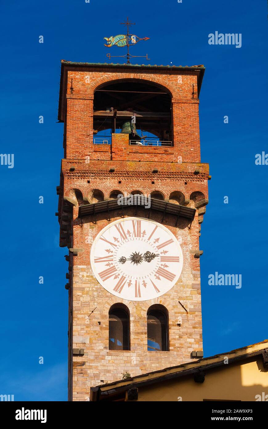 Lucca medieval 'Torre delle Ore' (Clock Tower), a city landmark, with ...