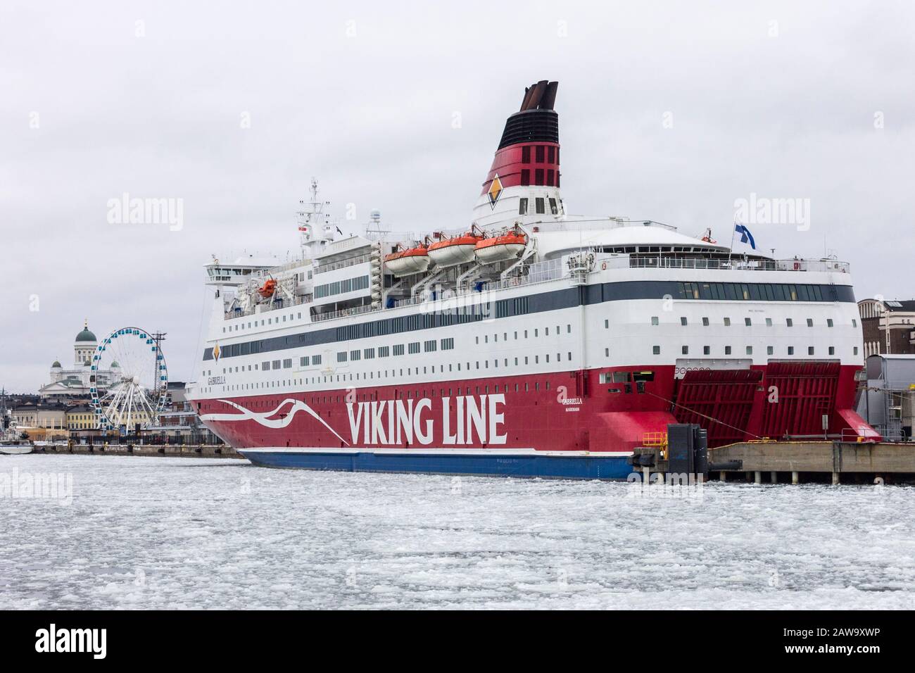Viking Line cruise departing the port of Helsinki, Finland, in winter ...