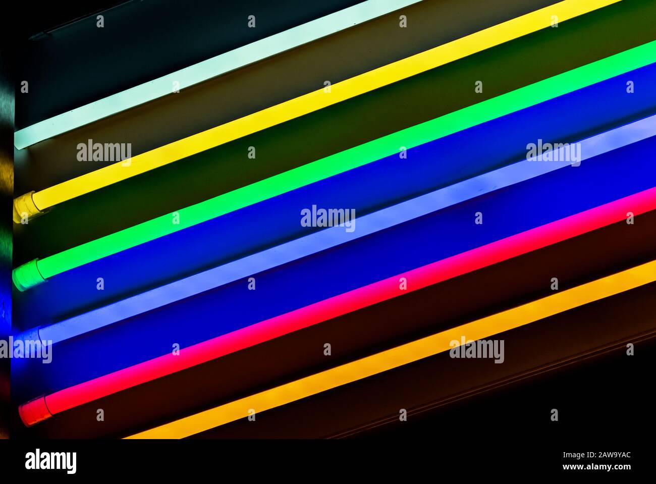 Multi-colored LED lamps. Color samples of LED lighting in a modern ...