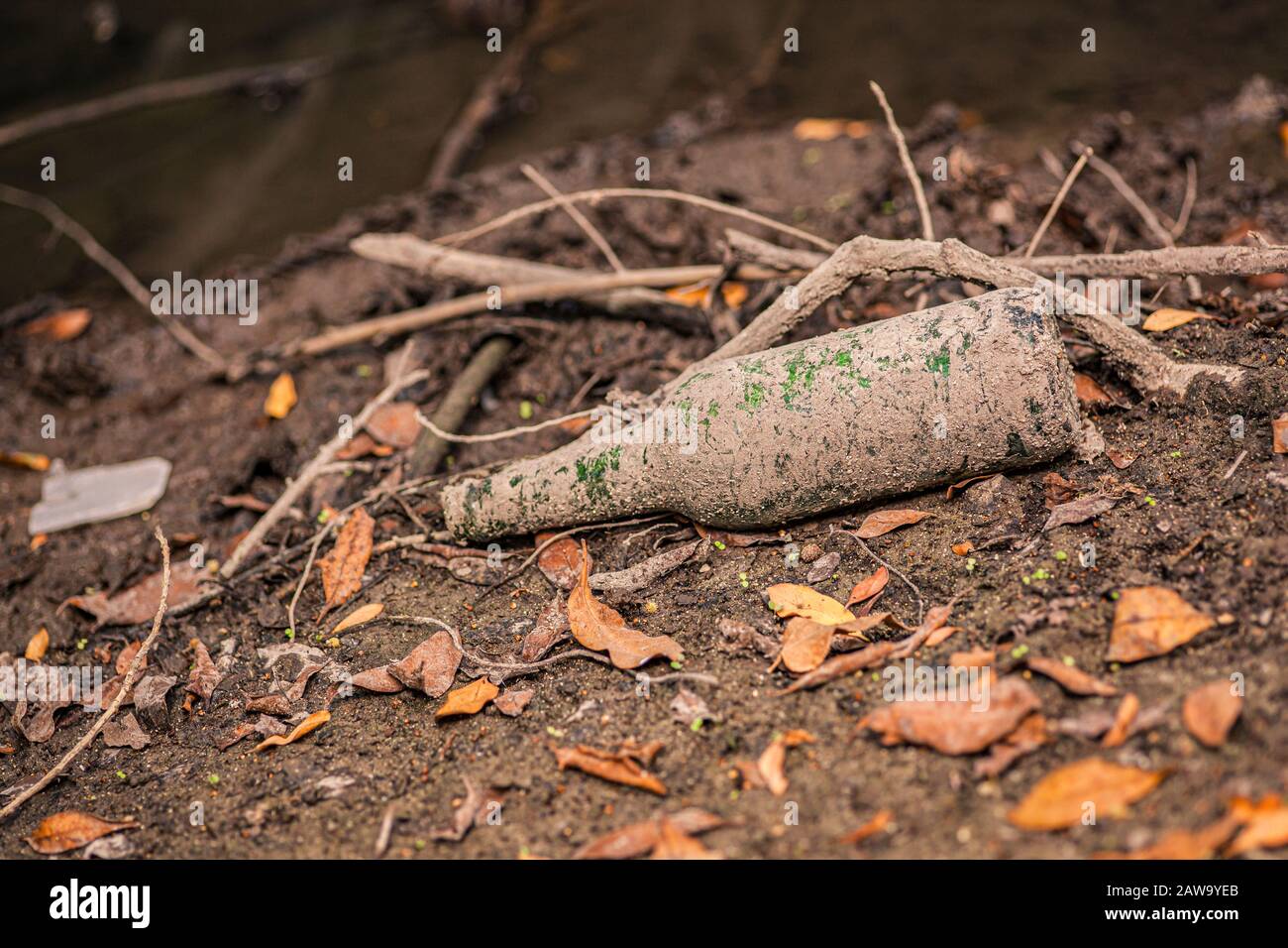 Closeup abandoned green glass bottle hi-res stock photography and ...