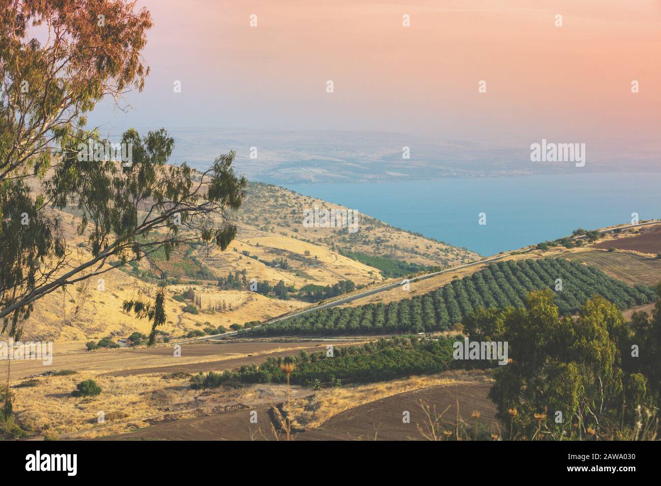 View from the hill of the Sea of Galilee, Tiberias, Israel Stock Photo ...