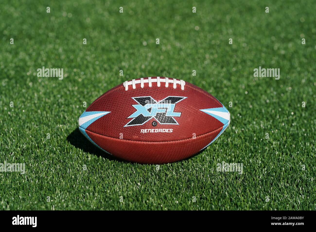 The new XFL football was available for fans to see and hold during an ...