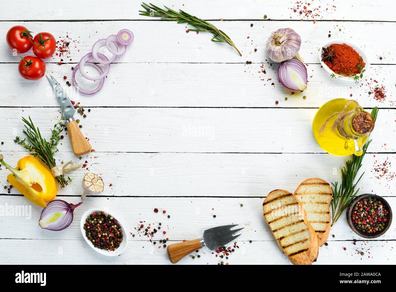 Cooking banner. Background with spices and vegetables. Top view. Free ...