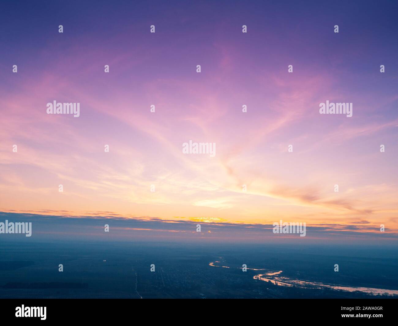 Magical sunset in the countryside in autumn. Rural landscape in the ...