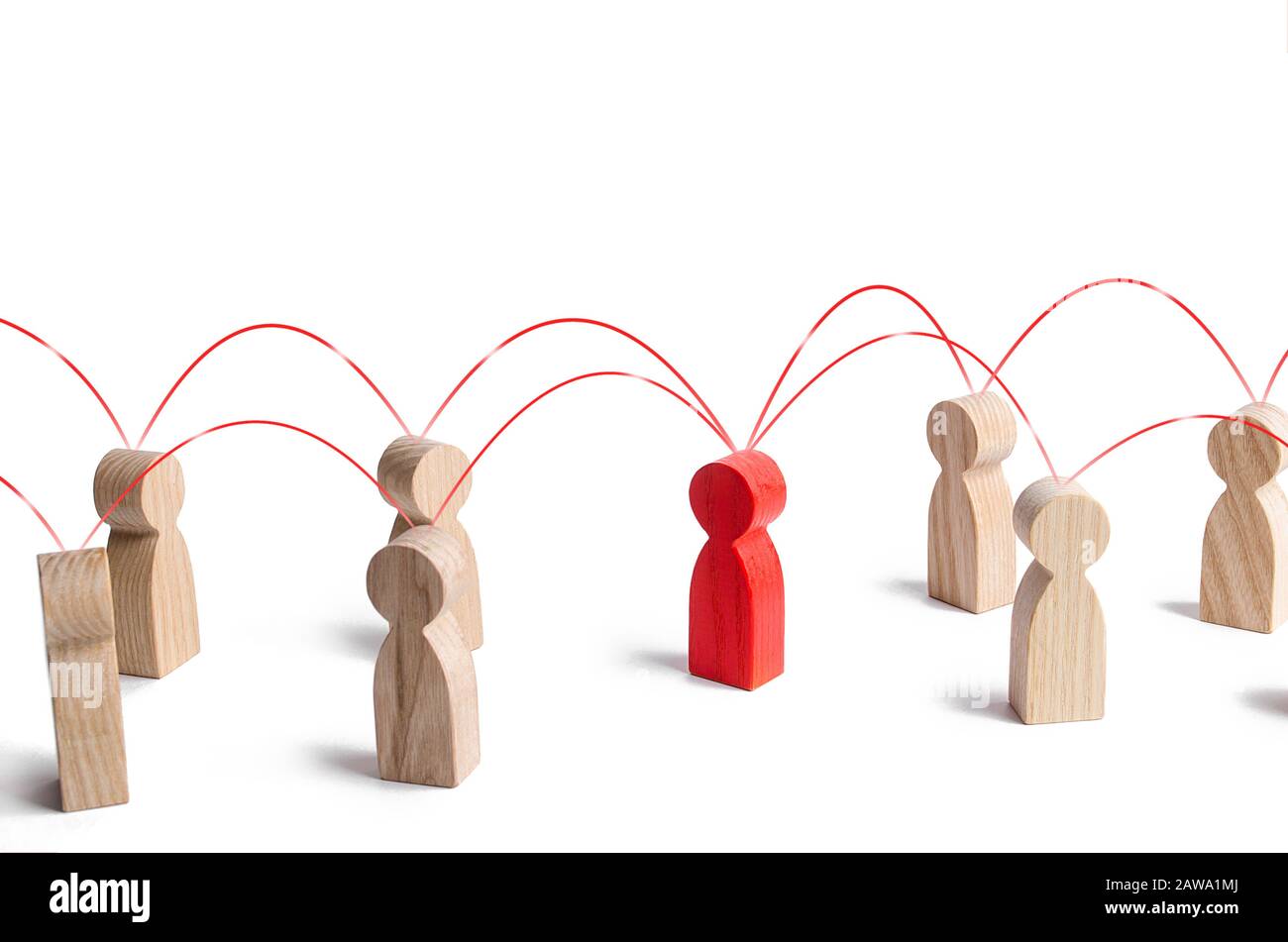 Red human figure in contact with surrounding persons. Cooperation ...