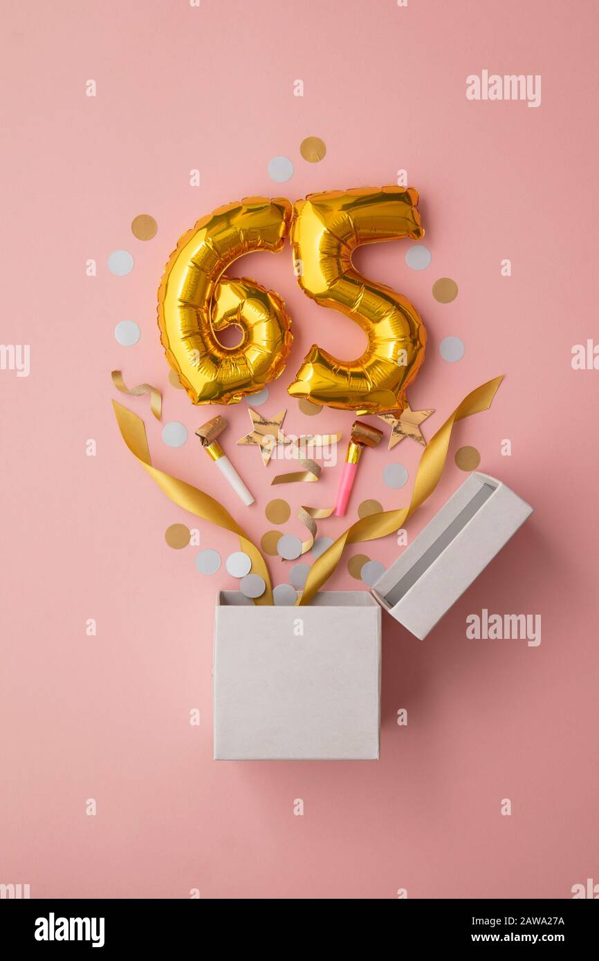Number 65 birthday balloon celebration gift box lay flat explosion ...