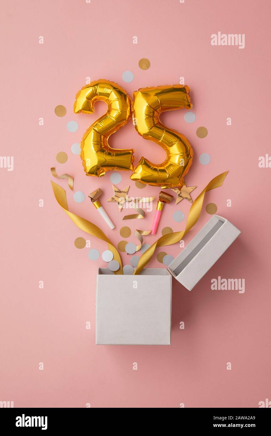 Number 25 birthday balloon celebration gift box lay flat explosion ...
