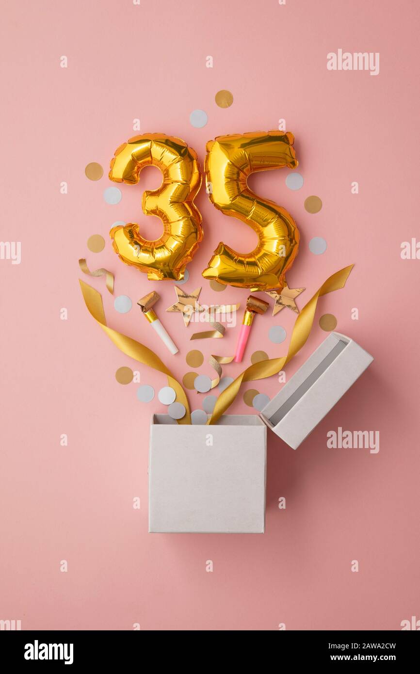 Number 35 birthday balloon celebration gift box lay flat explosion ...