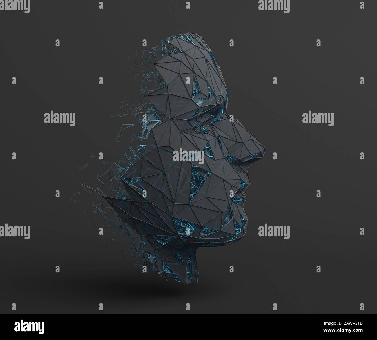 Abstract polygonal human face, 3d illustration of a cyborg head ...