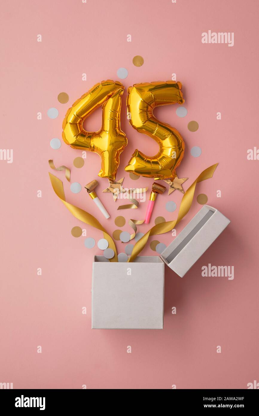 Number 45 birthday balloon celebration gift box lay flat explosion ...