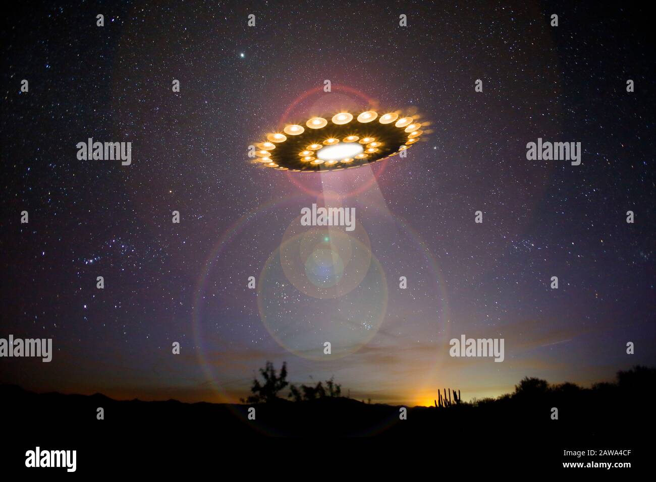 UFO sighting at night in the desert Stock Photo - Alamy