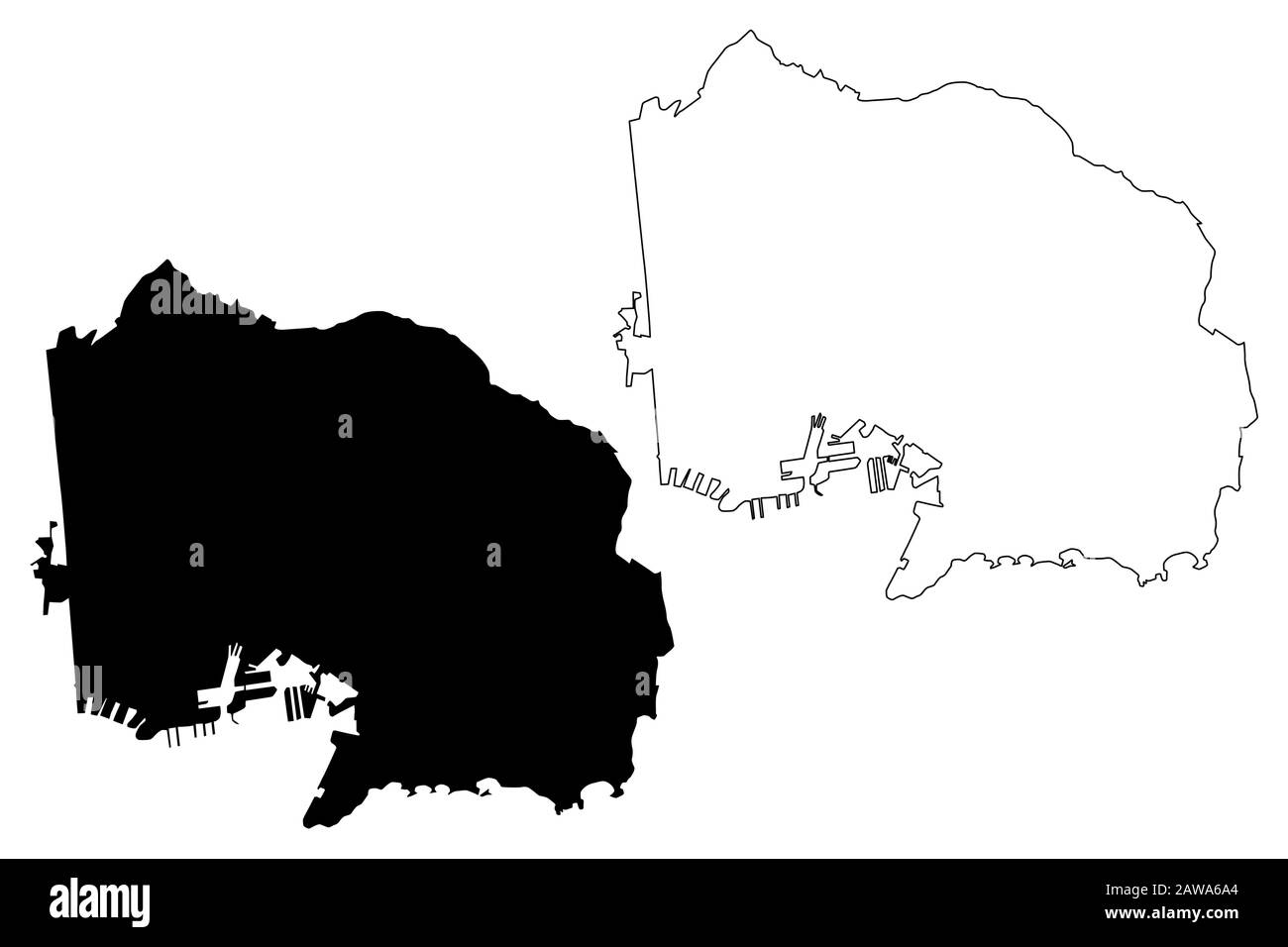 Toulon City (French Republic, France) map vector illustration, scribble ...