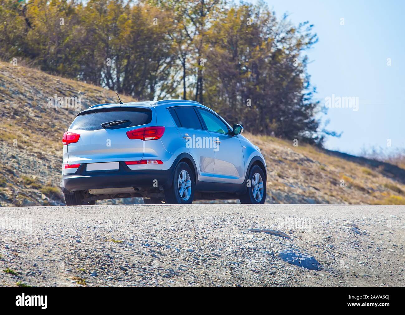 Car moving along forest hi-res stock photography and images - Alamy