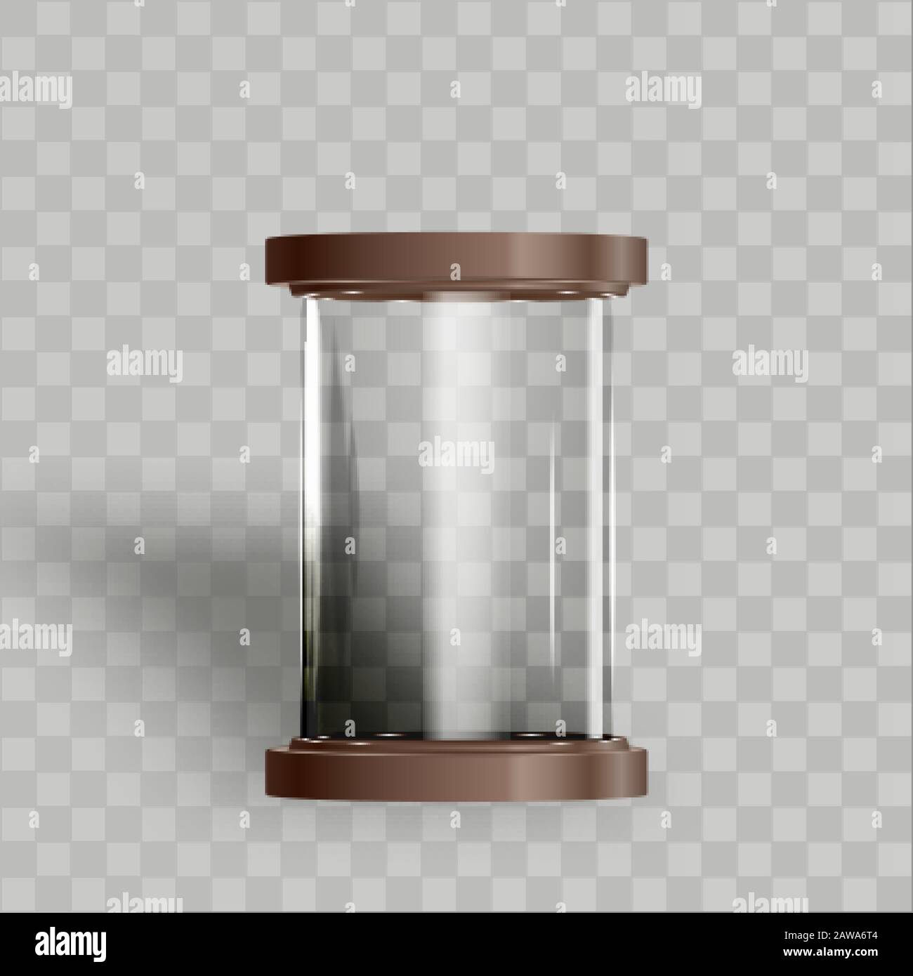 Empty round 3d capsule glass showcase front view vector graphic ...