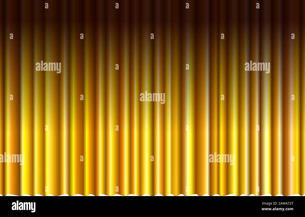 Closed luxury gold curtain with many shadow stage background spotlight ...
