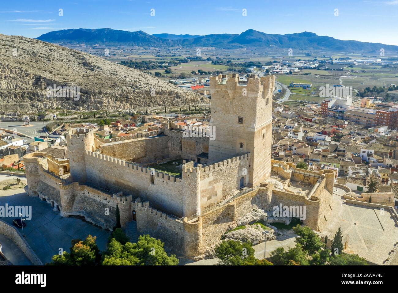 Aerial View Of Atalaya Castle Over Villena Spain The Fortress Has Aerial View Of Atalaya Castle Over Villena Spain The Fortress Has