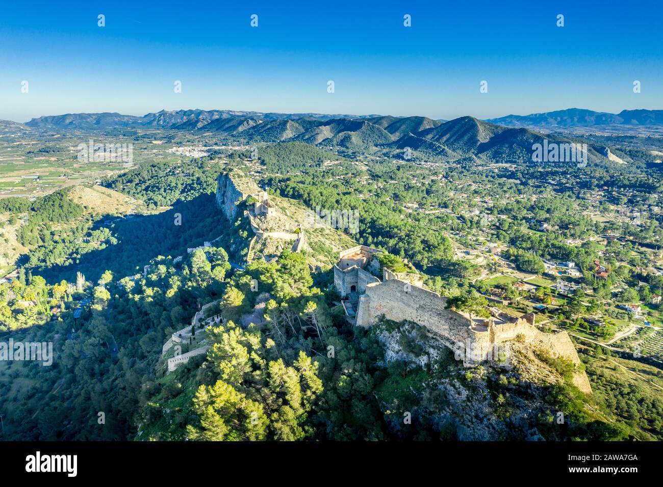 Aerial view of Xativa castle located near Valencia Spain on the ancient ...