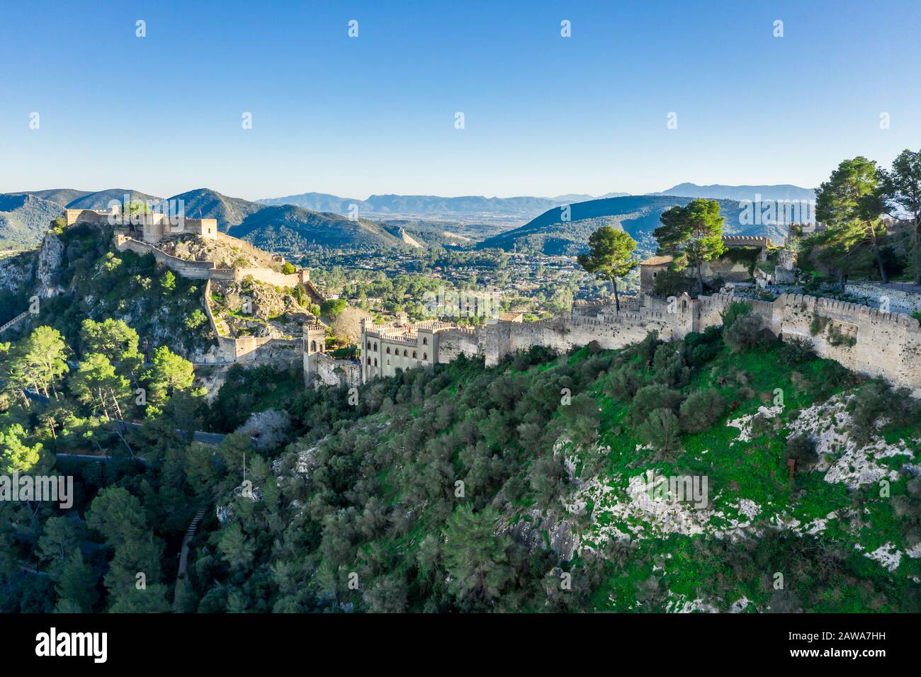 Aerial view of Xativa castle located near Valencia Spain on the ancient ...
