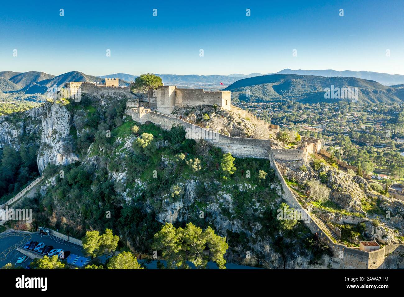 Aerial view of Xativa castle located near Valencia Spain on the ancient ...