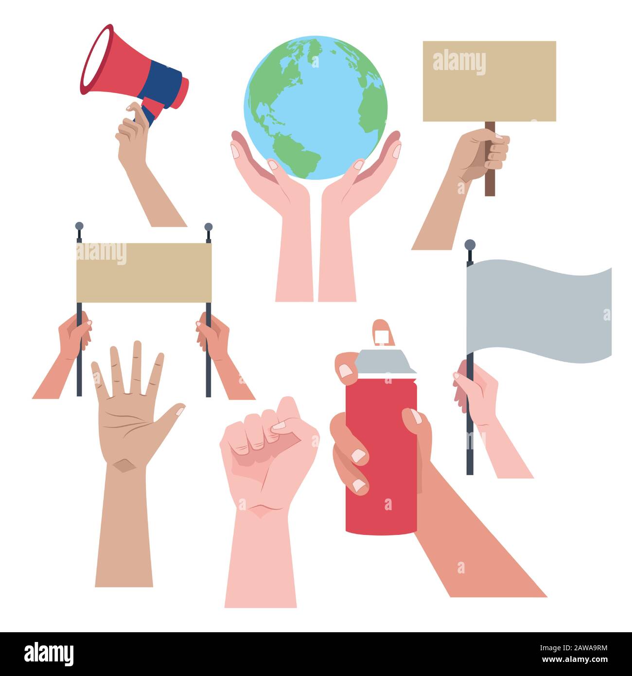 hands human up protesting with set icons Stock Vector Image & Art - Alamy