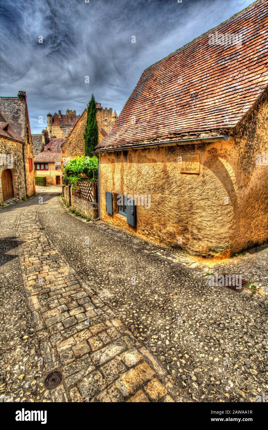 Village of Beynac-et-Cazenac, France. Artistic view of Beynac’s steep ...