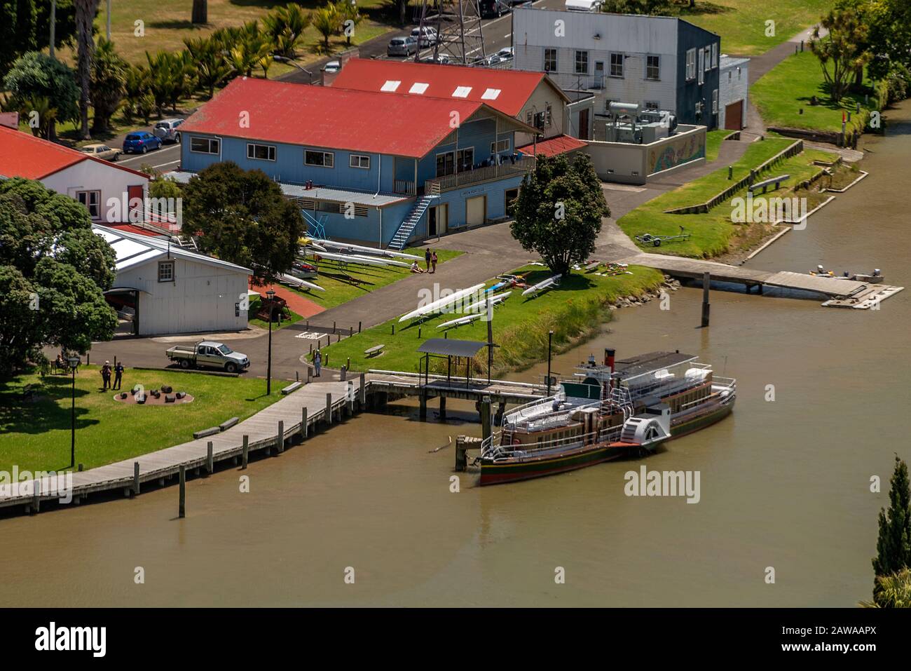 The restored 1800's Waimarie paddle steamer, on the Whanganui River, on ...