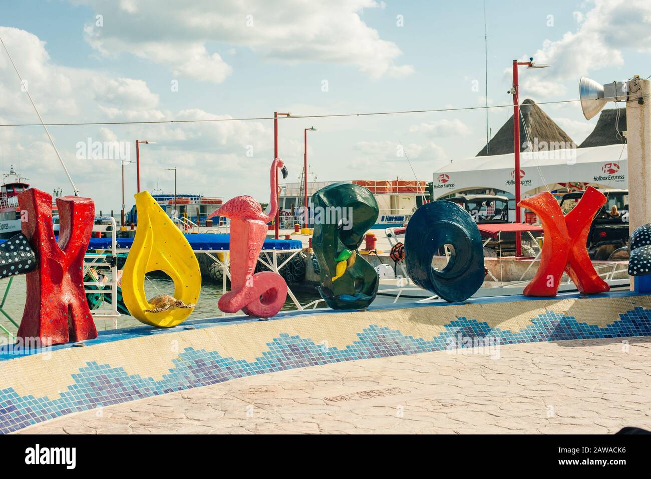 HOLBOX, MEXICO - February 2020 Colored lettering of the Mexican island ...