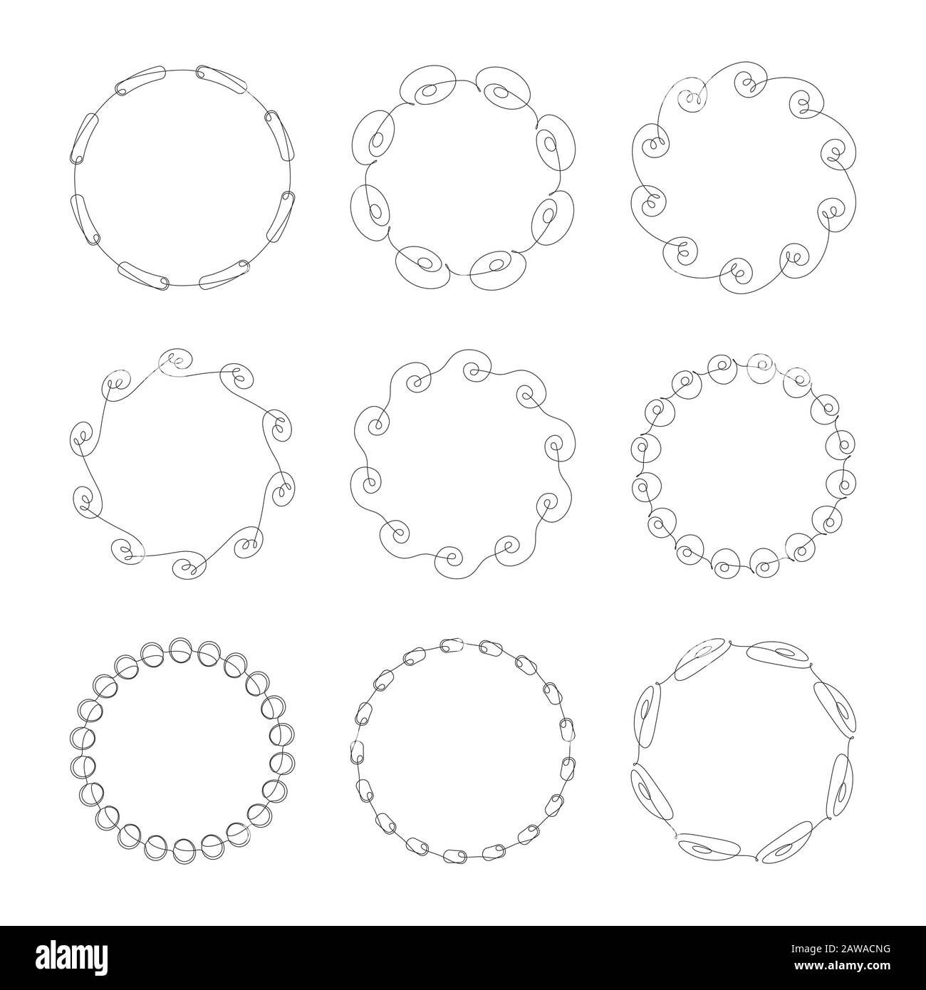 Set of nine very simple, but stylish round frames with full editable ...