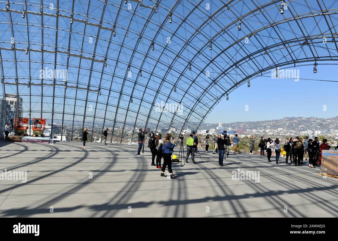 Viewing deck atop the Sphere Building overlooking Los Angeles and the ...