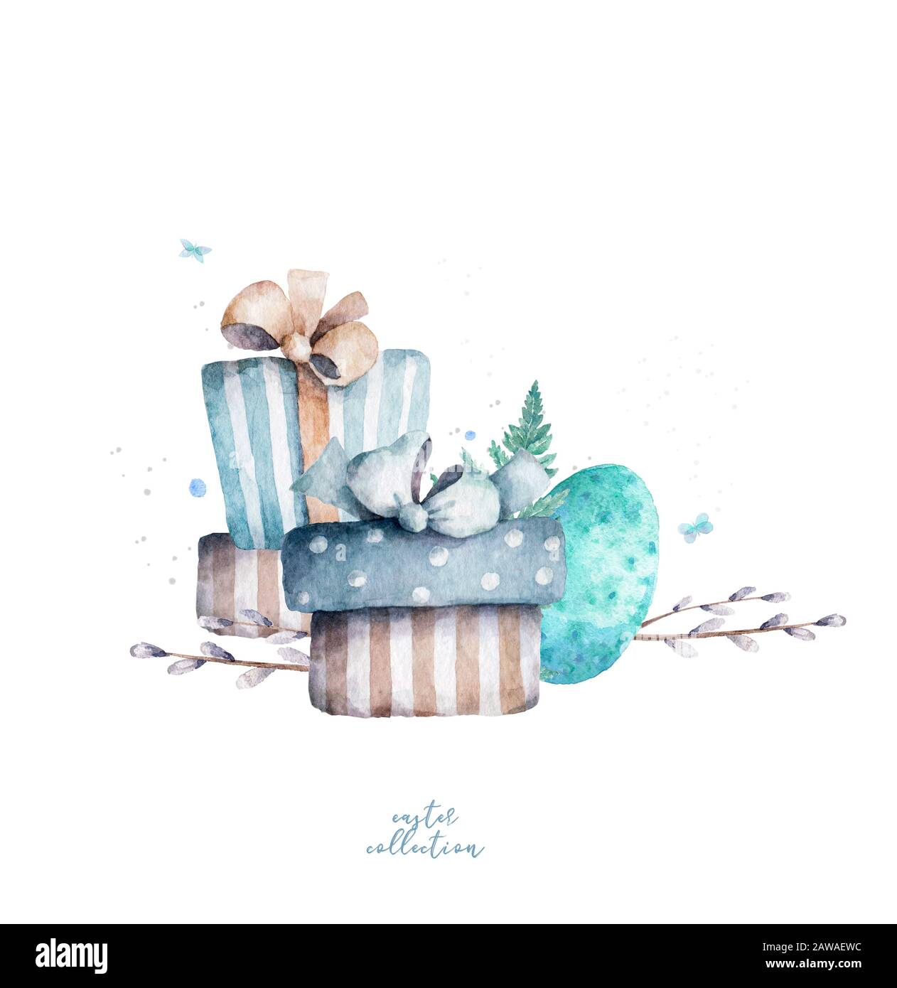 Cute prize box with egg. Hand drawn watercolor Illustration for easter ...